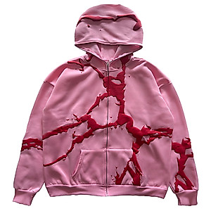 PLAYPUNK Full Zip Hoodie Y2k Pink Spider Pullover Vintage Graphic Hoodies Oversized Sweatshirt Goth Grunge Punk Jacket