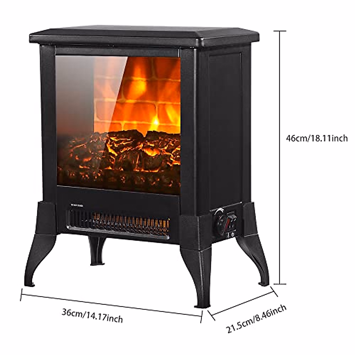 1400W Electric Fireplace Heater, Freestanding Electric Fireplace with Realistic Flame Effect, Portable Fireplace with Adjustable Temperature and Overheat Protection, Metal Stove Fireplace Heater