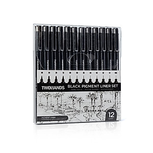 TWOHANDS Set of 12 Micro Pens,Art Pens,Fineliner Ink Pens,Technical Drawing pen,Pigment Pen,Fine Point,Black,Waterproof,for Art Watercolor,Sketching,Anime,Manga,Scrapbooking 20413