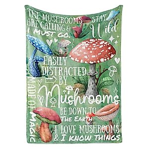InnoBeta Mushroom Blanket, Best Gifts for Mushroom Lovers, Unique Mushroom Design, Throw Blanket Gifts for Women, Family, Friends, Flannel Plush Blankets - Mushroom Quotes - 50"x 65"