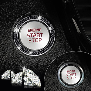 LivTee 2 PCS Crystal Double Rhinestone Car Engine Start Stop Decoration Ring, Bling Car Interior Accessories for Women, Push to Start Button Cover/Sticker, Key Ignition & Knob Bling Ring, Black