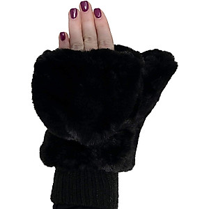 Funky Junque Mittens Women's Faux Fur Warm Fuzzy Soft Fingerless Gloves - Black