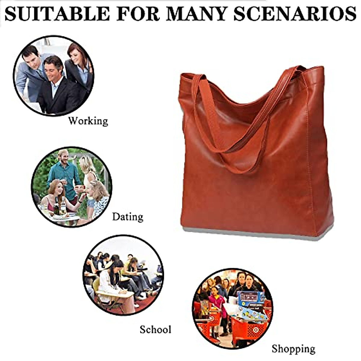 Women Tote Bags Top Handle Satchel Handbags PU Faux Leather Shoulder Purse (saddle tan)