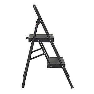 COSCO Two-Step Household Folding Step Stool, All Black, 7ft 11in Reach Height