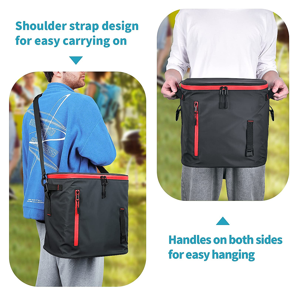 ELUTENG Insulated Cooler Bag 30L Leakproof Large Lunch Box Portable Collapsible Waterproof Thermal Food Delivery Bag with Opener and Padded Shoulder Strap for Picnic, Camping, Grocery Shopping, Travel