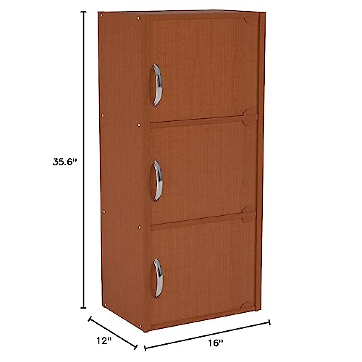 HODEDAH 3 Door Bookcase Cabinet, Cherry