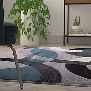 Flash Furniture Harken Collection 6' x 9' Geometric Area Rug - Black and Gray Olefin Facing - Jute Backing - Living Room or Bedroom