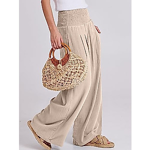 ANRABESS Women Linen Palazzo Pants Summer Boho Wide Leg High Waist Casual Lounge Pant Trousers with Pocket 1091mixing-S