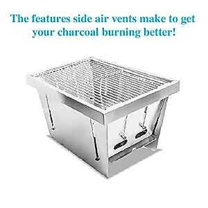SEHOMY Portable Charcoal Grills 14.3", Folding Smoker Camping BBQ Grill Stainless Steel, Barbecue outdoor Grilling for Hiking Picnics Garden Travel Patio Backyard, Household grills outdoor cooking