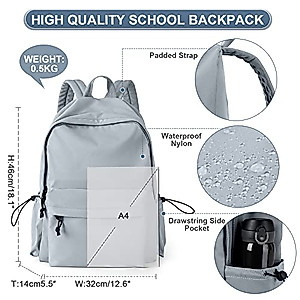 PAUBACK Blue School Backpack for Girls Water Resistant High School Book Bag Simple Backpack for Teens Boys Girls, Lightweight Simple Middle School Back Pack Daypack