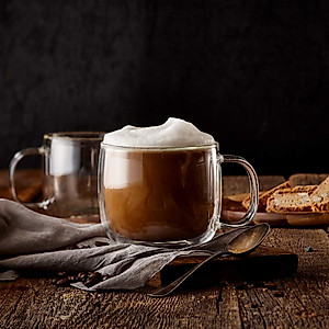Safdie & Co. 2 PCS Set Insulated, Cappuccino Cups,Glass Coffee Mug, 475ml, Transparent