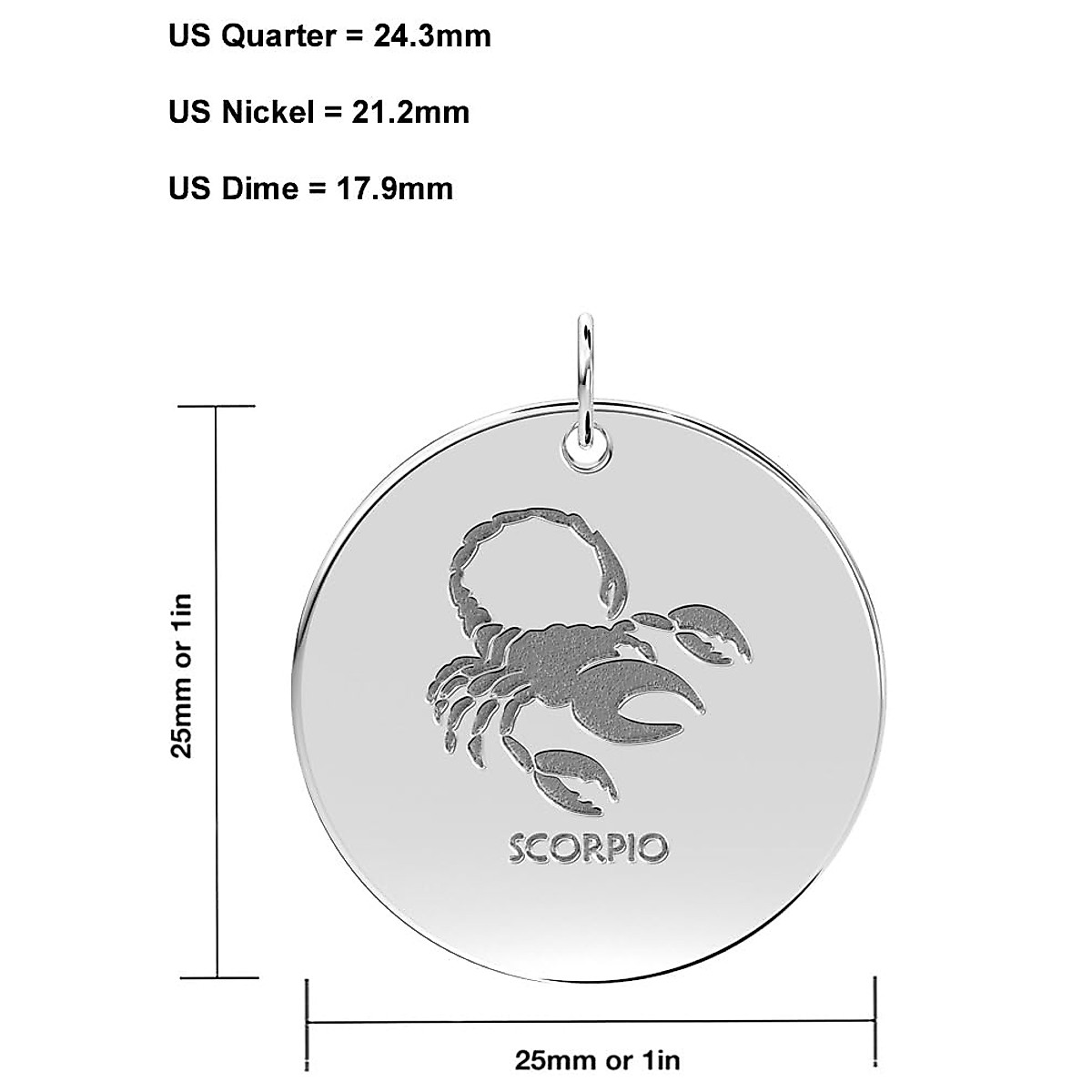 US Jewels Ladies 925 Sterling Silver 1in Scorpio October & November Zodiac Pendant