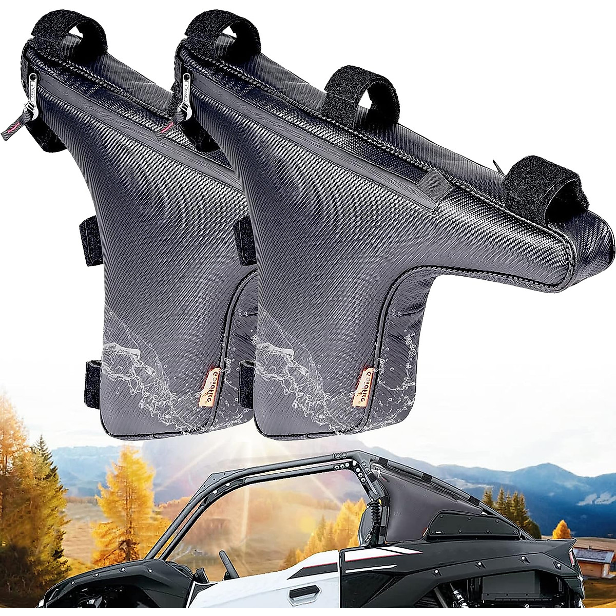 Hutexico 2 Pack for Kawasaki Teryx KRX 1000 UTV Roll Bar Triangle Storage Bag, Double Zipper Side by Side Bags Roll Bar Gear Bag, Compatible 2020-2024 Models (Black x2)