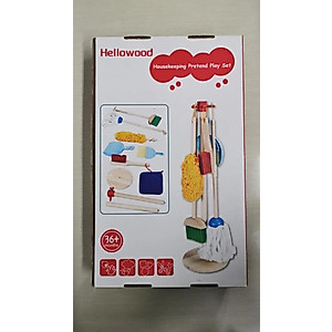 HELLOWOOD Kids Cleaning Set, 8pcs Housekeeping Play Set Includes Broom Mop Duster Dustpan Brushes Rag and Organizing Stand, Cleaning Toys Gift for Toddlers Girls Boys Age 3-6, Solid Beech Wood