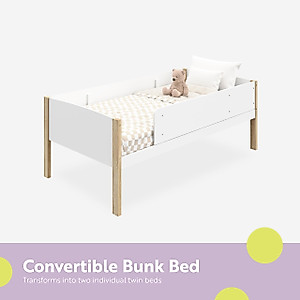 Storkcraft Next Delray Twin-Over-Twin Convertible Bunk Bed (White with Natural) – Modern, Stylish, 2-Tone Bunk Bed for Kids Bedroom