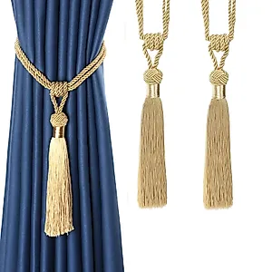 BEL AVENIR Curtain Tiebacks Hand-Woven Holdbacks Home Decorative Tassels Tiebacks (Gold, 2 Pack)
