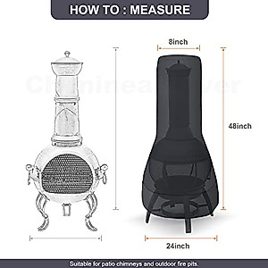 Bicherub Chiminea Cover Waterproof Outdoor Chimney Cover Patio Fire Pit Heater Cover for Garden Backyard 48 x 8 x 24 inch Black