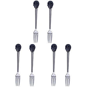 YARNOW 6 Pcs Salad Fruit Fork Three Tine Dessert Forks Fruit Dessert Forks Metal Tableware Home Use Forks Mixed Fruit Metal Dessert Forks Kitchen Gadget Stainless Steel Food Skull