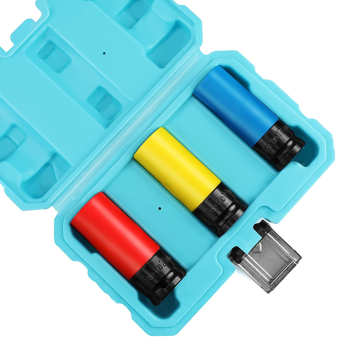 DURATECH Wheel Protector Impact Socket Set, 1/2 inch Drive Lug Nut Socket, Protective Sleeves, Color-Coded, CR-MO, 17/19/21 mm, 3 Pieces