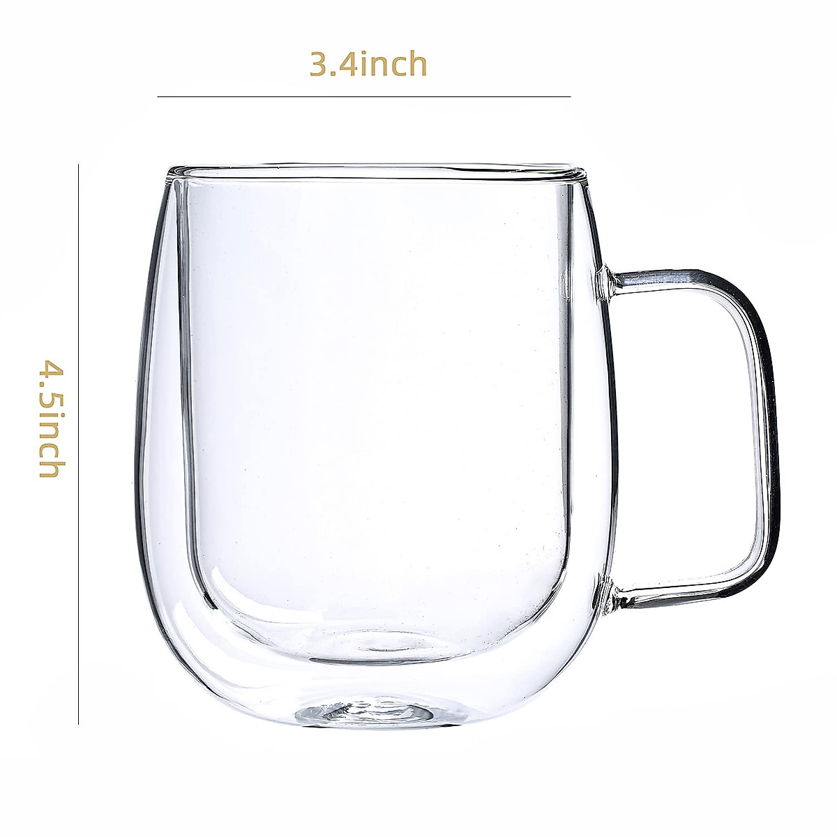 Hovico Insulated Coffee Mugs, Glass Coffee Mugs Set of 4, Clear Coffee Mug 12 Oz, Double Wall Glass Coffee Cups for Latte, Cappuccino, Americano, Tea and Beverage