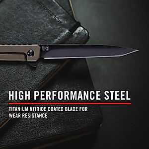 COAST Founder's Collection LX522 ORIGIN, TANTO Blade, Gentleman's EDC Folding Pocketknife, Flip Tab, Frame Lock, Pocket Clip, Stainless-Steel, Black Blade & Brown Handle