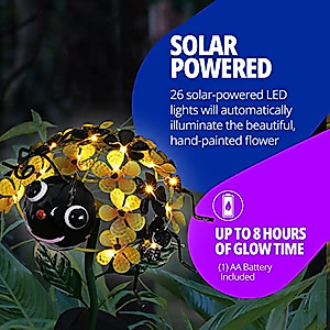 Exhart Solar Yellow Bumble Bee Garden Stake, 26 LEDs, Metal, Cute Garden Décor, 8.5"x7.5"x26.5"