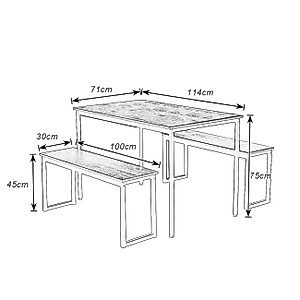 SogesGame Dining Table Set with Two Benches,Kitchen Table Set for 2-4 Persons,3 Pieces Home Kitchen Breakfast Bar Set Furniture Dining Set