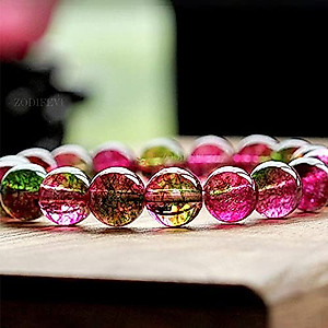 ZODIFEVI 8MM Genuine Watermelon Tourmaline Gemstone Beads Stretchy Bracelet 7.5'' (Watermelon Tourmaline, Medium)