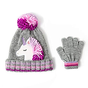 accsa Toddler Kids Girl Novelty Colorful Knit Unicorn Pony Beanie Hat Age 6-9 YRS Grey