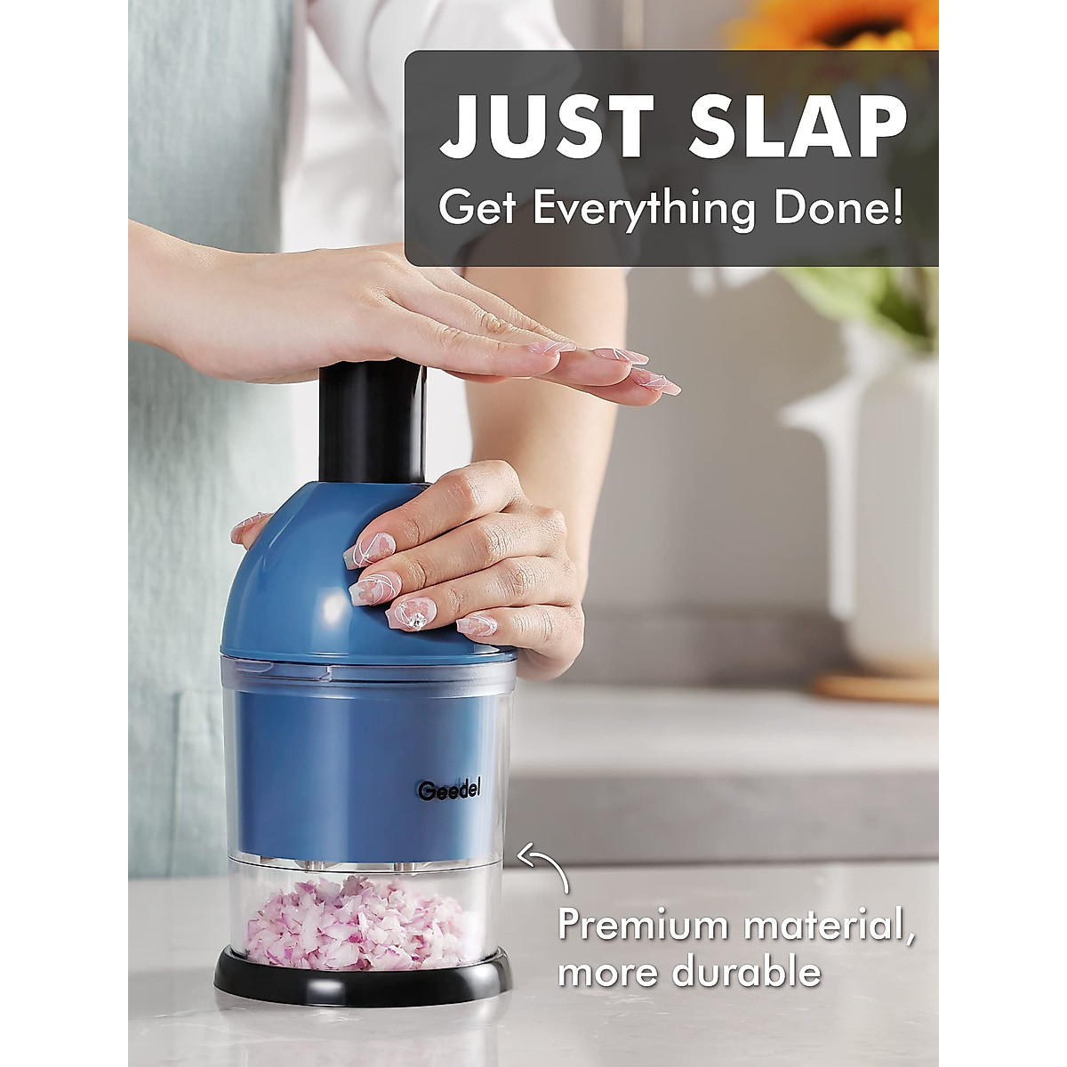 Geedel Food Chopper, Easy to Clean Manual Hand Vegetable Chopper Dicer, Dishwasher Safe Slap Onion Chopper for Veggies Onions Garlic Nuts Salads