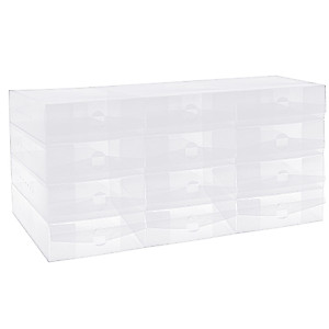 Shihanee 12 Pcs Boot Box Clear Plastic Stackable Shoe Storage Organizer Foldable Heavy Duty Shoe Containers for Closet Small Spaces Dorm Bedroom Apartments, 20.5 x 12 x 4.3 Inches
