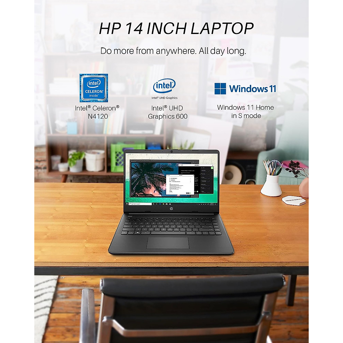 HP 2023 Newest 14 Inch Laptop Students Business, Intel Quad-Core Processor, 16GB RAM, 320GB Storage(64GB eMMC+256GB Micro SD), 12H Battery Life, Webcam, HDMI, WiFi, Win 11 S, Bundle with JAWFOAL