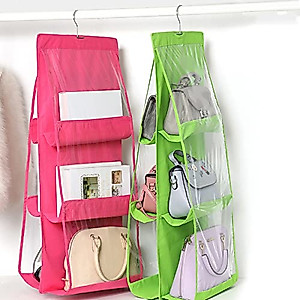 Double-Sided Six-Layer Hanging Storage Bag, High Capacity Transparent Collapsible Non-Woven Hanging Handbag Storage Hanging Bag, Hanging Closet Storage Bag (Purple)