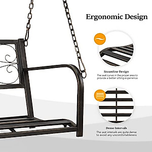 VINGLI Upgraded Metal Patio Porch Swing, 660 LBS Weight Capacity Steel Porch Swing Chair for Outdoors, Heavy Duty Swing Chair, Bench Swing for Gardens & Yards (Antique Bronze)
