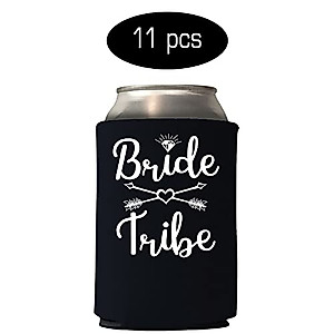 Veracco Bride and Bride Tribe Drinking Team Can Coolie Holder Bachelor Party Wedding Favors Gift For Groom Groomsmans Proposal (White/Black, 12)