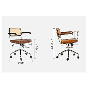 LUKEO Rattan Computer Chair Retro Rotating Chair Comfortable Study Desk Seat Breathable Armrest Office Furniture
