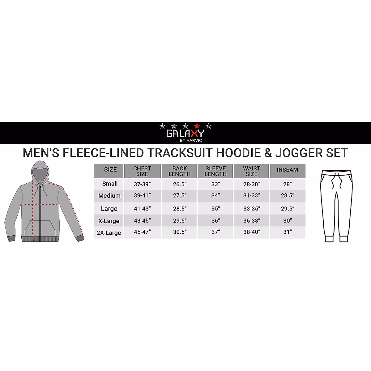 Galaxy by Harvic Men's Fleece-Lined Tracksuit Hoodie & Jogger Set