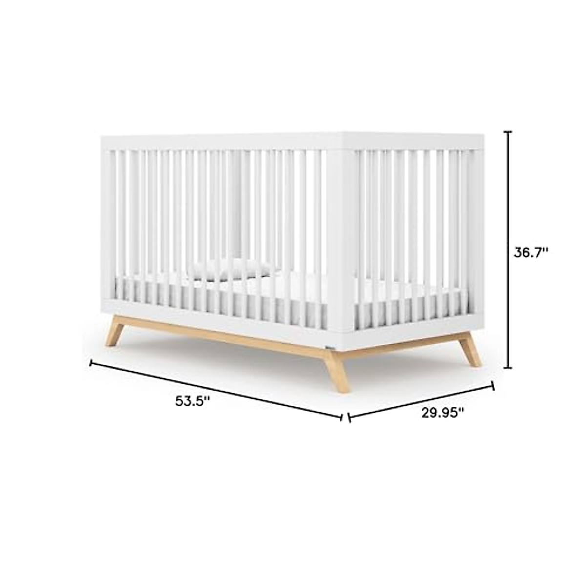 dadada Baby Soho 3-in-1 Convertible Crib – Made in Italy, GREENGUARD Gold, Adjustable Mattress Height, Solid Beechwood – Baby-Safe Finish, Modern Design 53.15 x 29.95 x 36.7 in (White + Natural)