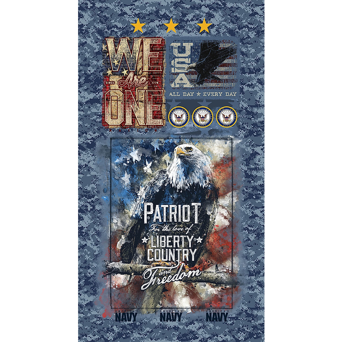 SYKEL ENTERPRISES United States Navy Cotton Panel-US Military Navy Eagle 100% Cotton Quilting Panel by SYKEL