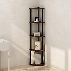 Furinno Turn-N-Tube 5 Tier Freestanding Corner Display Rack Shelving Unit, Columbia Walnut/Black