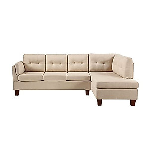Provins Khaki Linen Modern Sectional Sofa with Right Facing Chaise