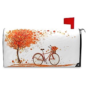 Vdsrup Maple Fall Autumn Mailbox Covers Magnetic Leaf Tree Bicycle Mailbox Cover Wraps Standard Size 18" X 20.7" Post Letter Box Cover Garden Decorations