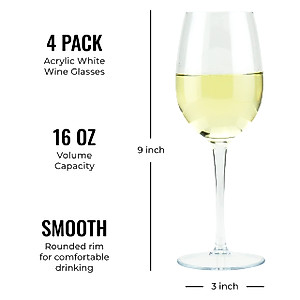 CORK GENIUS Unbreakable White Wine Glasses, Shatterproof and BPA-Free Tritan Plastic, Scratch-Resistant Wine Goblets with Stem, Dishwasher Safe, 4 Pack