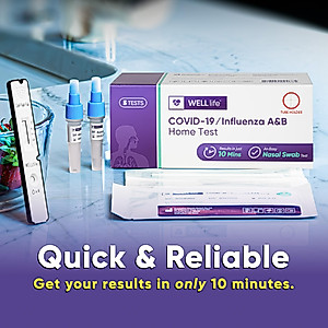 WELLlife COVID-19/Influenza A&B Home Test, Get Results for COVID-19 and Flu A/B in 10 Minutes,at Home Self Test with Non-invasive Nasal Swab, FDA EUA Authorized -[5 Tests]