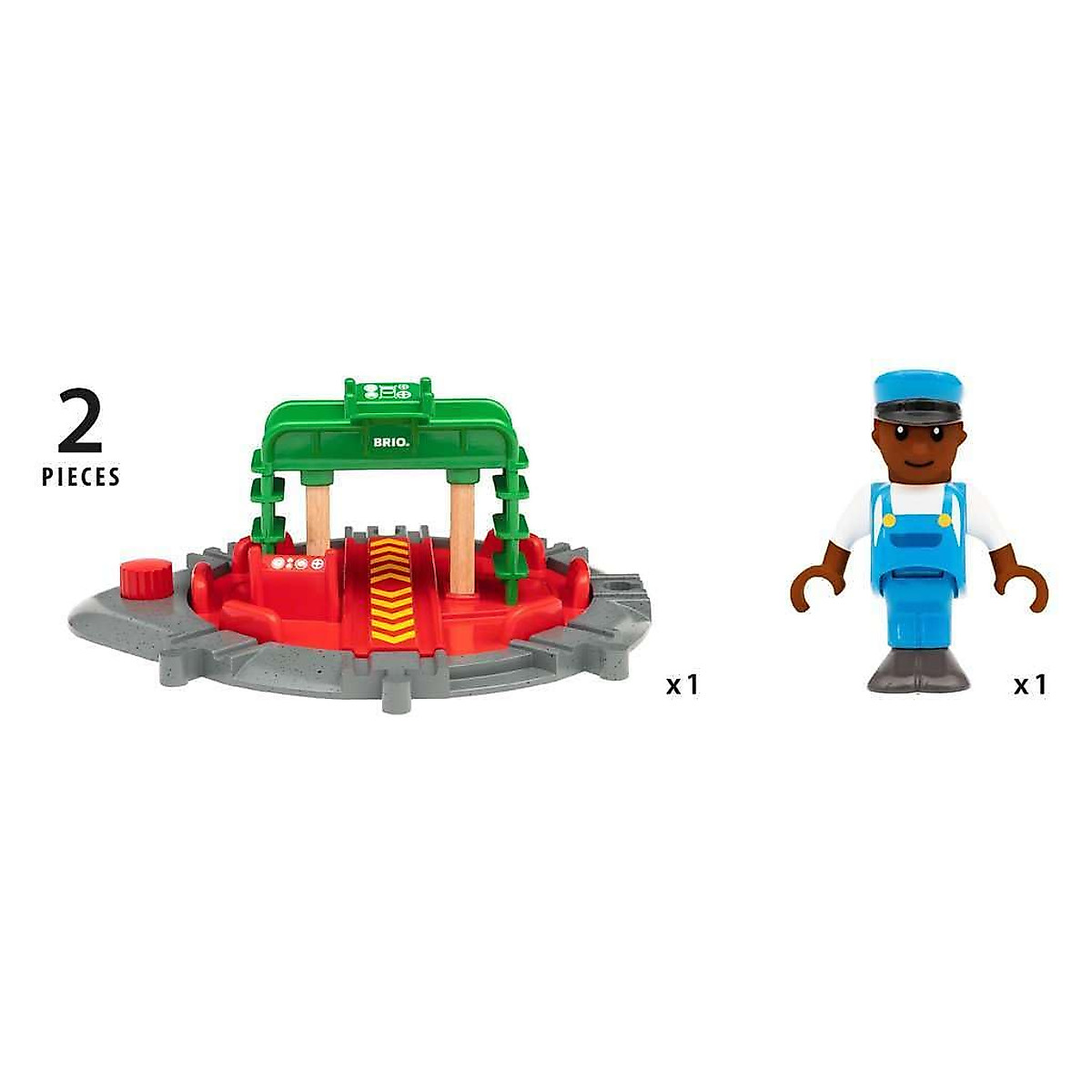 BRIO World 33476 - Turntable & Figure | 2 Piece Wooden Toy Train Accessory for Kids | Multiple Track Connection Points | Spacious Turntable | Poseable Train Engineer Figure | Ages 3 and Up