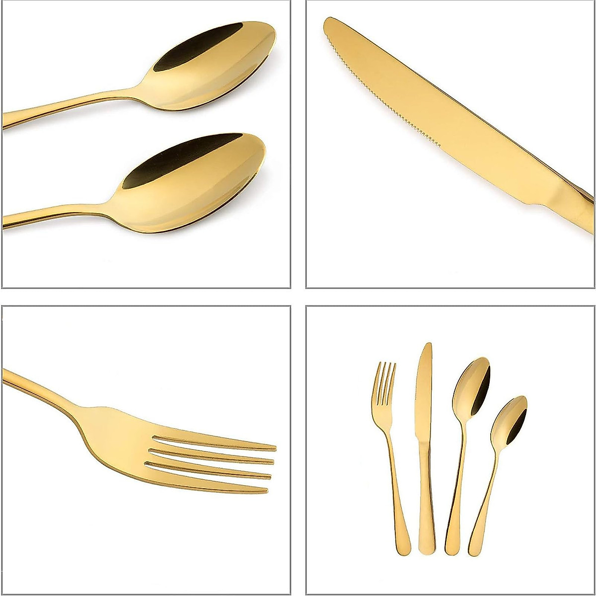 Gold Flatware Set, Service for 4,Premium Stainless Steel Tableware Set 16Piece Cutlery Utensils Set Include Knife Fork Spoon Durable