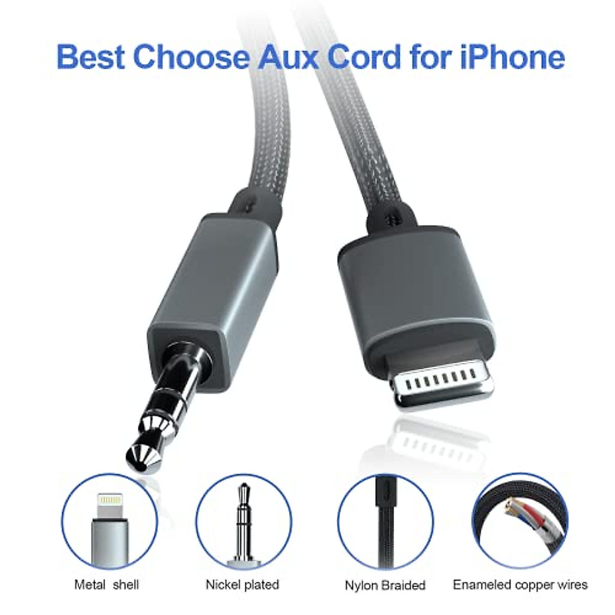 Aux Cord for iPhone, ANDNOVA Lightning to 3.5mm Headphone Jack Audio Cable 4Ft [Apple MFi Certified] for iPhone 13/13 Mini 12/11 Pro/X/XR/XS Max / 8/8 Plus iPad to Car Stereo, PA, Speaker, Headphone