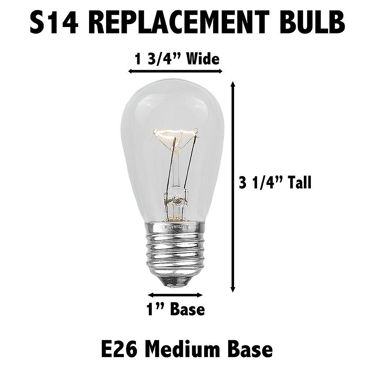 Novelty Lights 25 Pack S14 Outdoor Patio Edison Replacement Bulbs, E27 Medium Base, Multi, 11 Watt