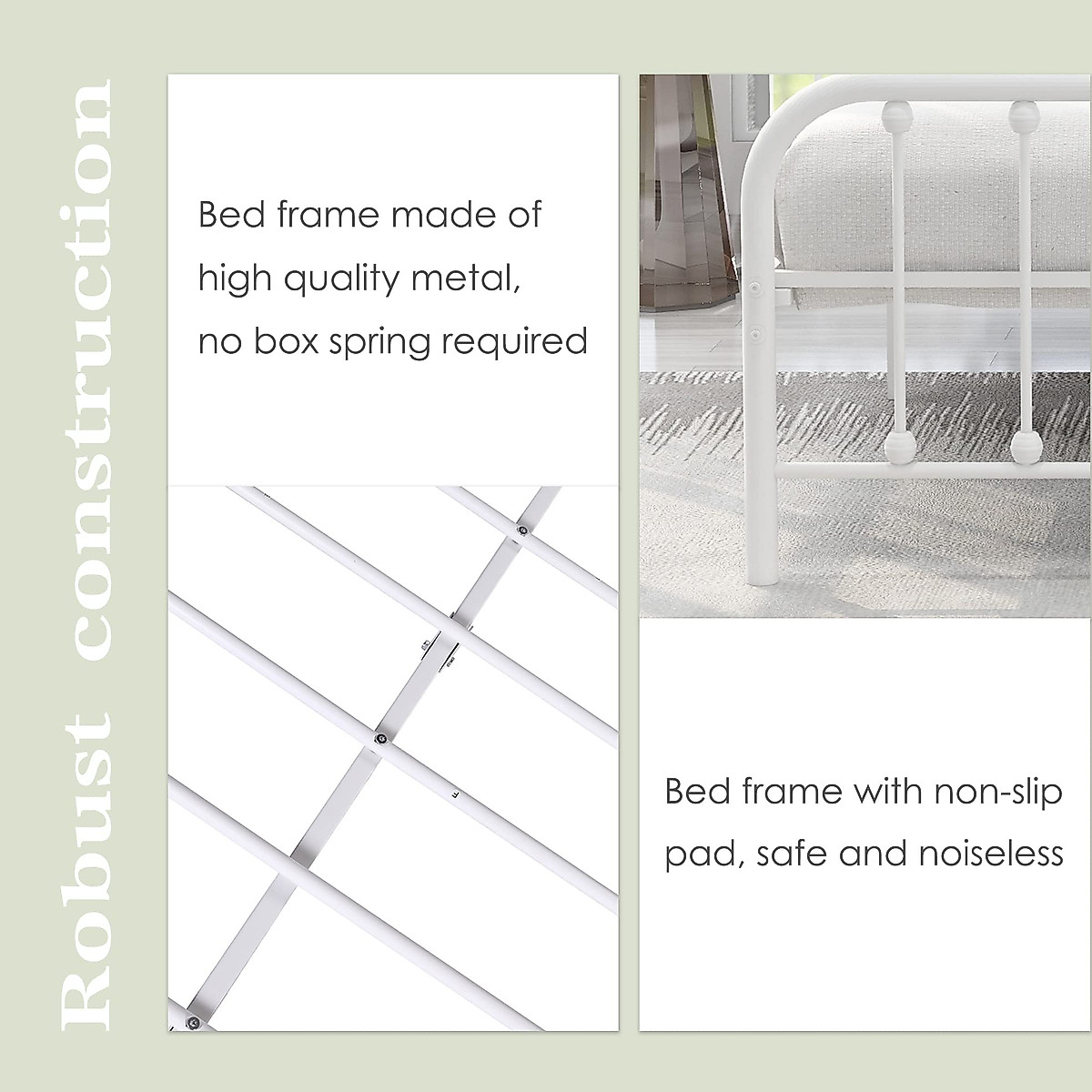 alazyhome Queen Size Metal Platform Bed Frame with Headboard and Footboard Sturdy Heavy Duty Steel Slat Support No Box Spring Needed Easy Assembly White