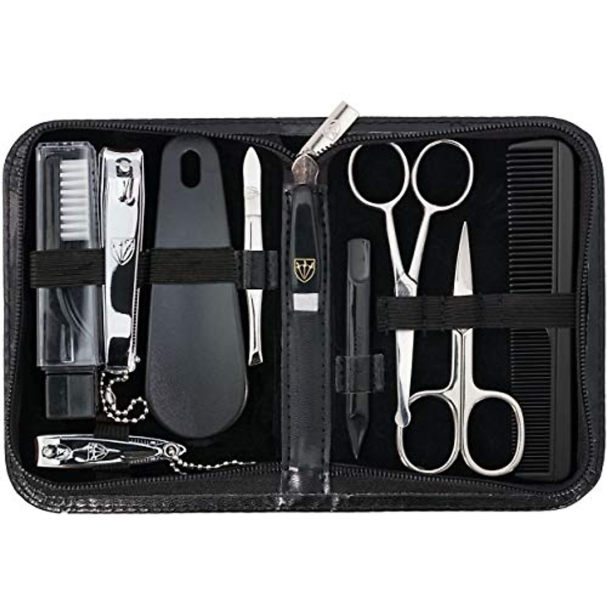 3 Swords Germany - brand quality 10 piece manicure pedicure grooming kit set for professional finger & toe nail care tweezers file clipper fashion leather case in gift box, Made by 3 Swords (02570)